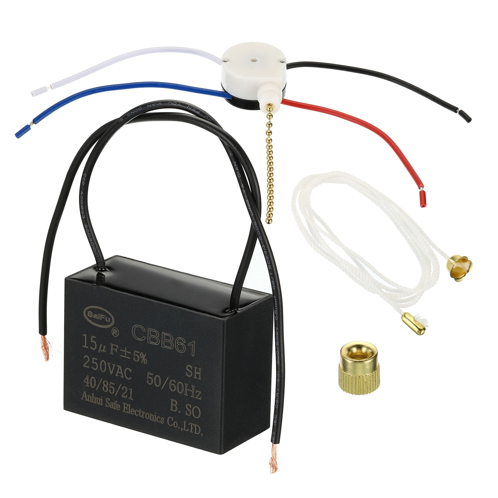 CBB61 Ceiling Fan Capacitor, 1 Set 15uF 250VAC 2 wires with 3 Speed Fan ...