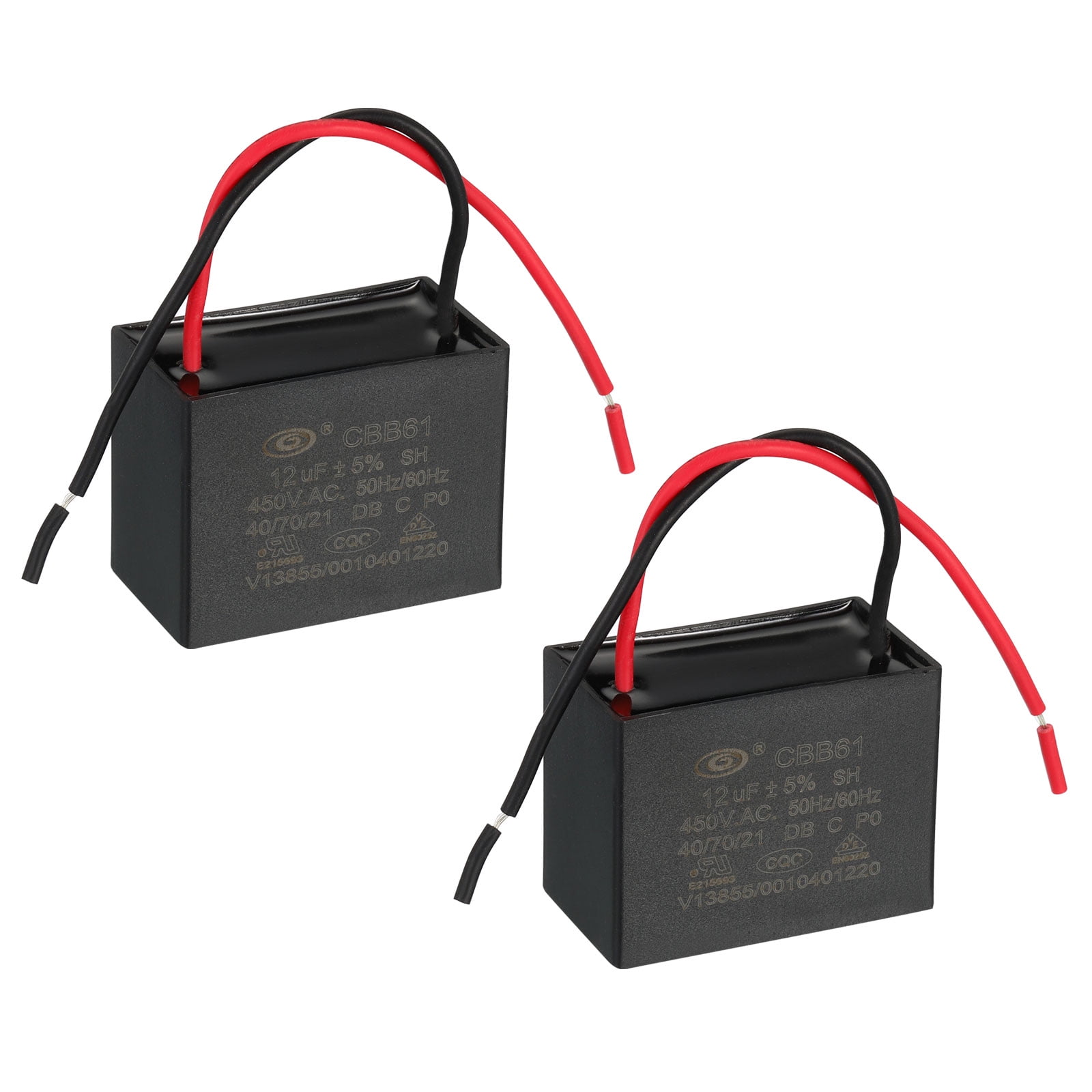 CBB61 Ceiling Fan Capacitor, 2Pcs 12uF 450V AC 50/60HZ with 2 Wires ...