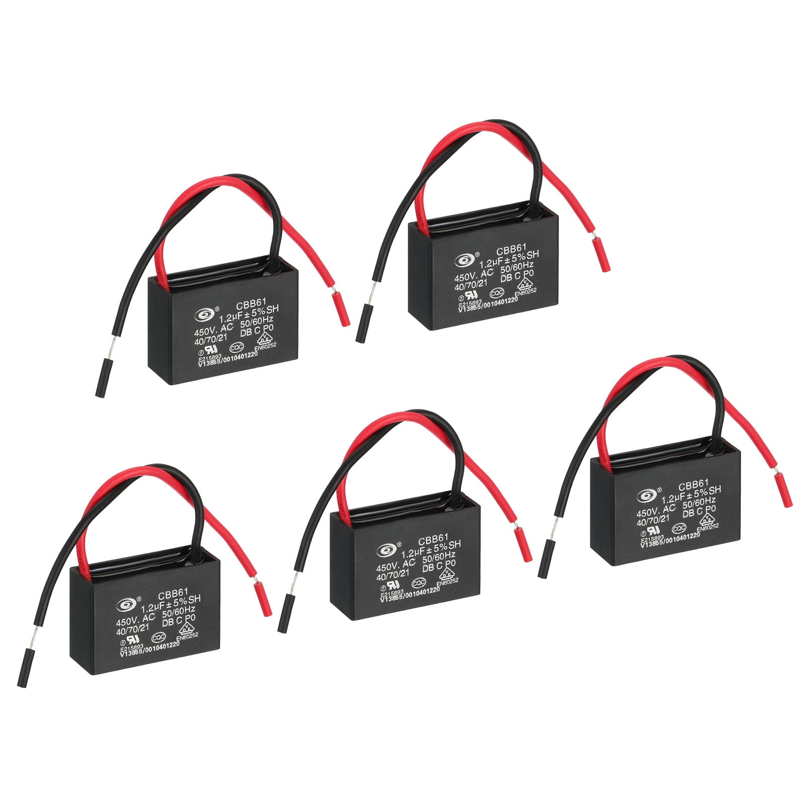 CBB61 Ceiling Fan Capacitor, 5Pcs 1.2uF 450V AC 50/60HZ with 2 Wires ...