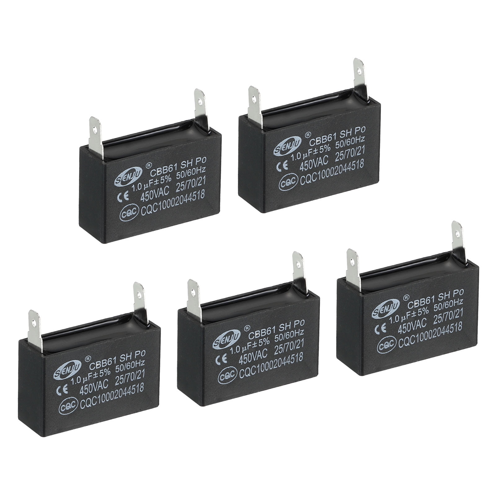 CBB61 Ceiling Fan Capacitor, 5Pcs 1uF 450V AC 50/60HZ with 2pins ...