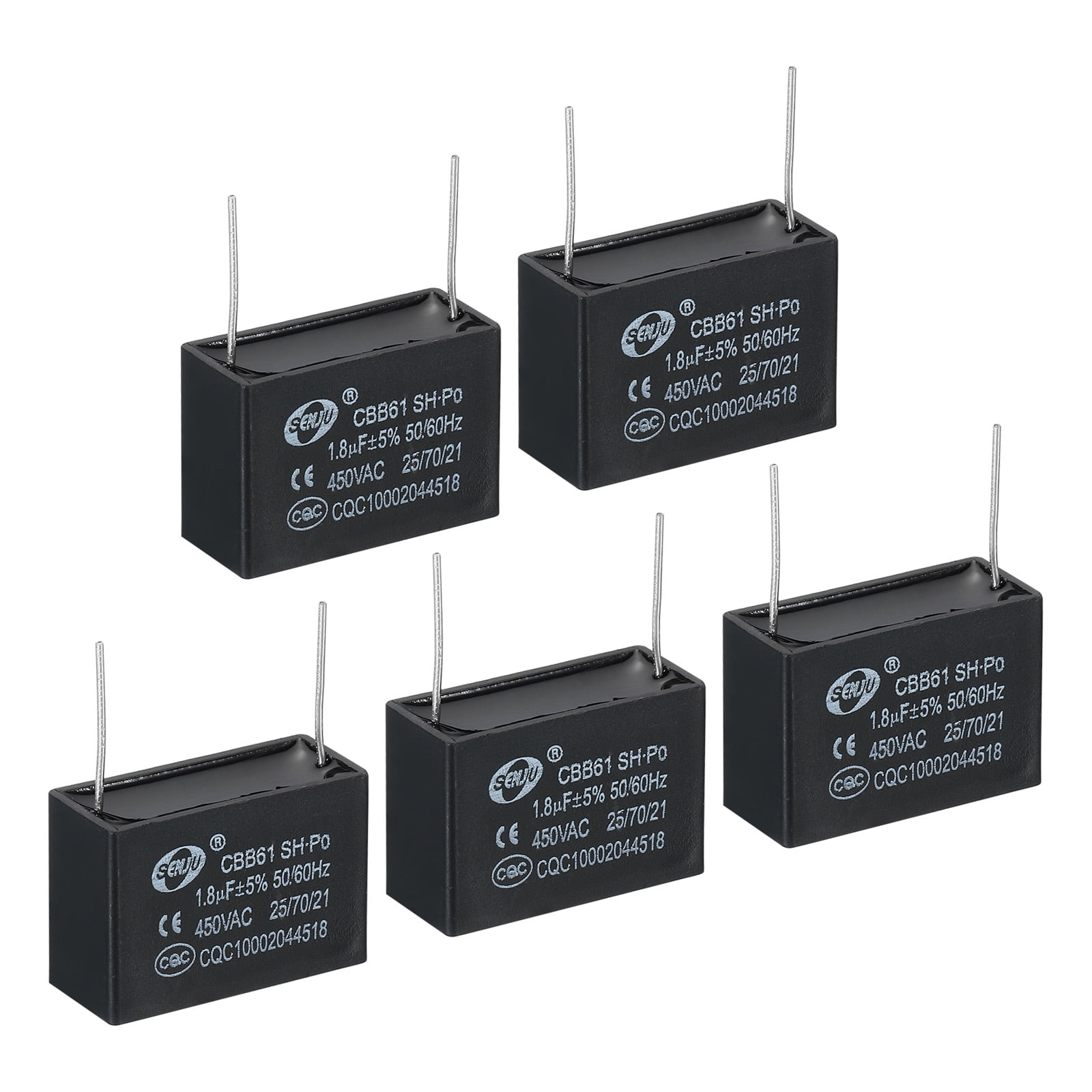 CBB61 Ceiling Fan Capacitor, 5pack 1.8uF 450V AC 50/60HZ with 2Pins 37 ...