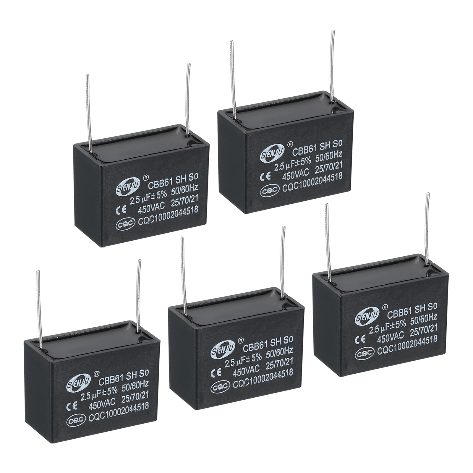 CBB61 Ceiling Fan Capacitor, 5pack 2.5uF 450V AC 50/60HZ with 2Pins ...