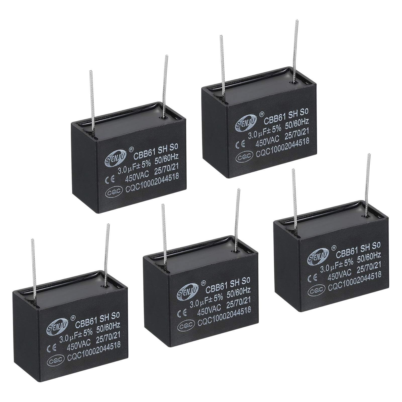CBB61 Ceiling Fan Capacitor, 5pack 3uF 450V AC 50/60HZ with 2Pins ...