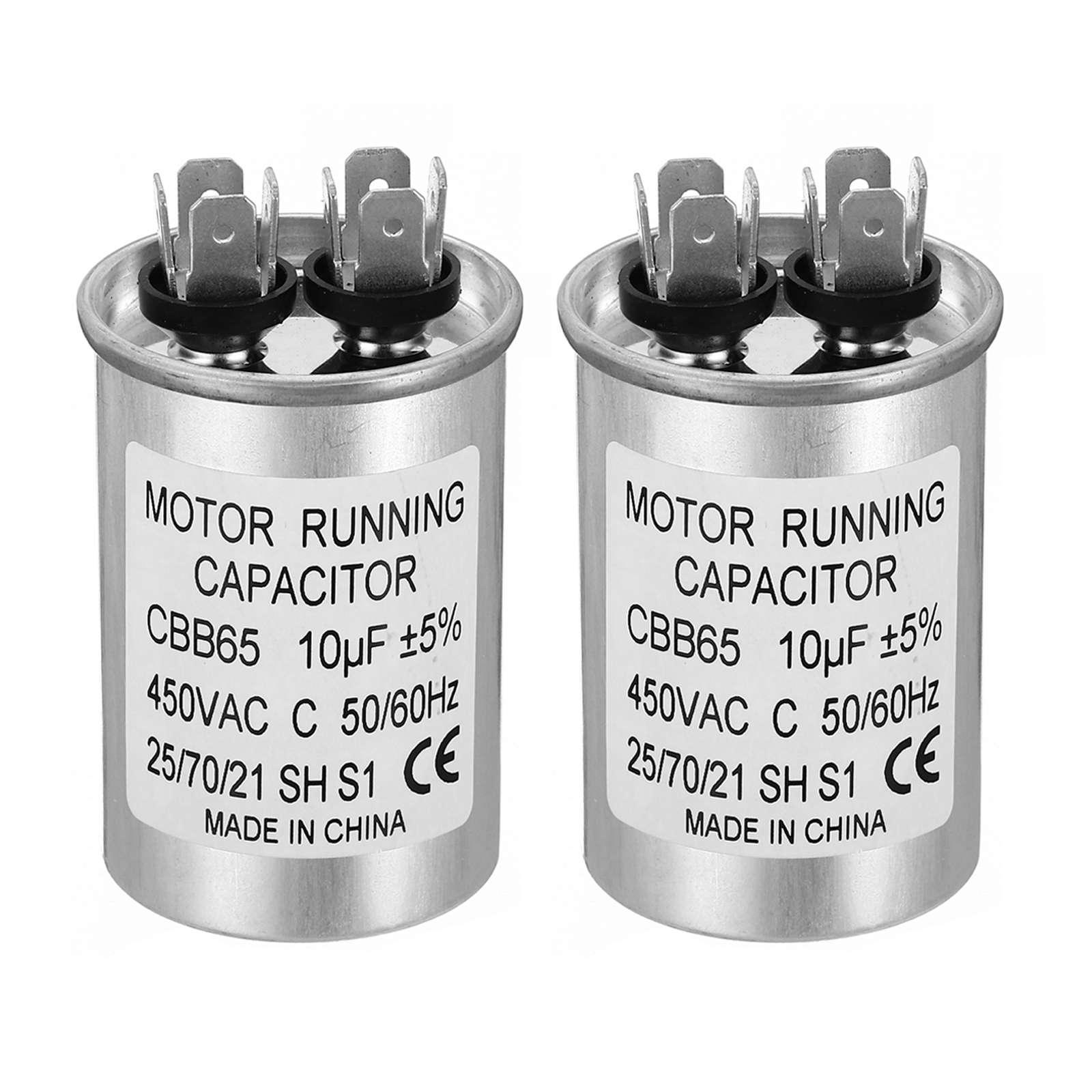 CBB65 10uf Run Capacitor, 10mfd 2Pcs AC 450V Aluminum Case with 2 Terminal for Air Conditioner ...