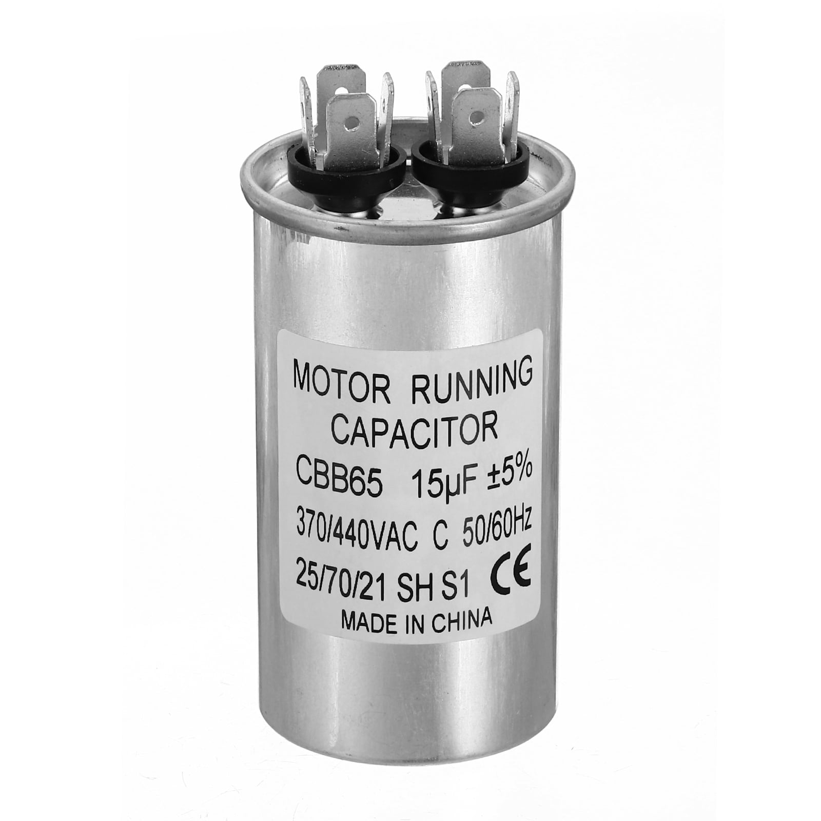 CBB65 15uf Run Capacitor, 15mfd AC 370/440V Aluminum Case with 2 Terminal for Air Conditioner ...