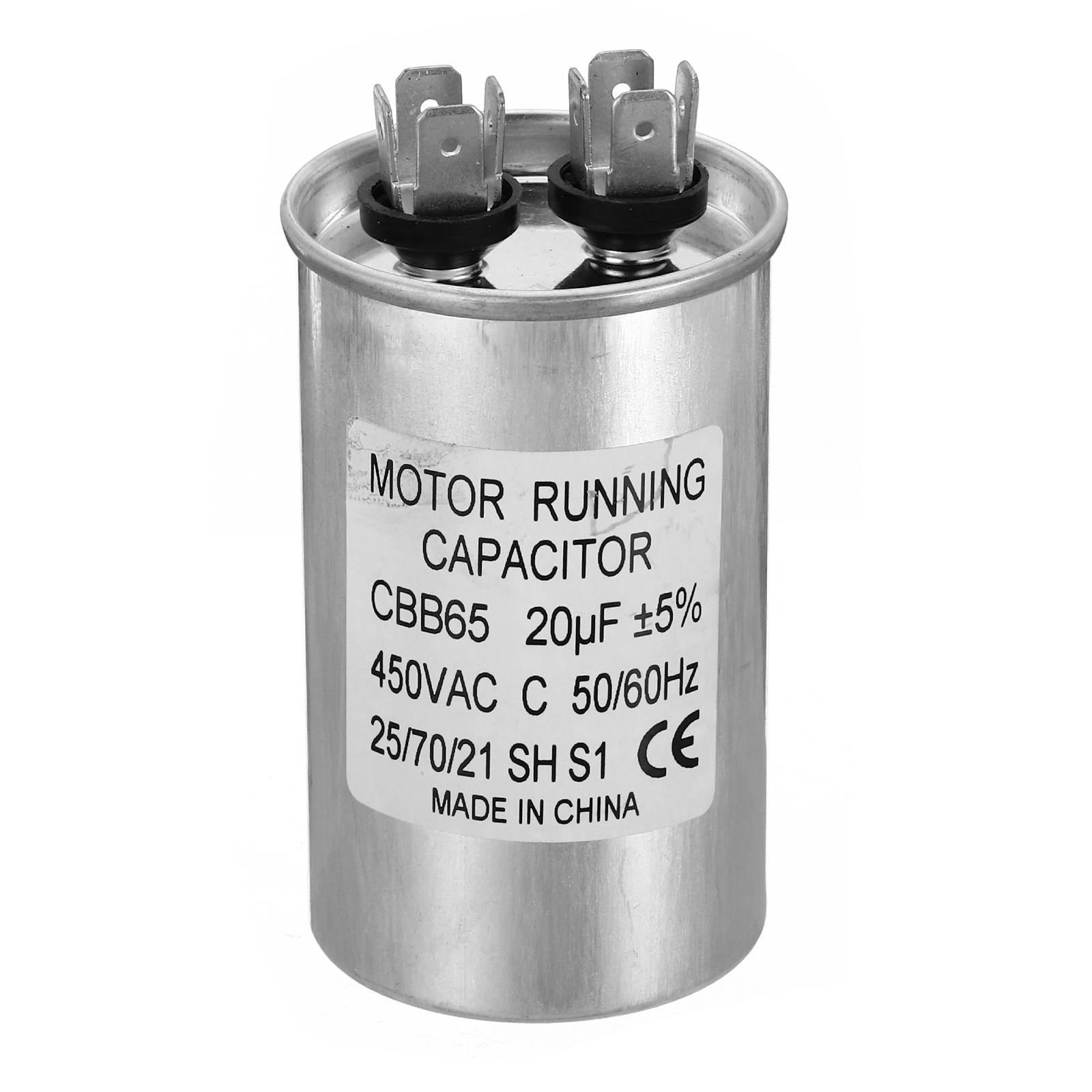 CBB65 20uf Run Capacitor, 20mfd AC 450V Aluminum Case with 2 Terminal for Air Conditioner ...