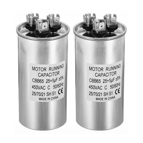 CBB65 25+5uf Run Capacitor, 25+5mfd 2Pcs 450V Aluminum Case with 3 Terminal for Air Conditioner ...