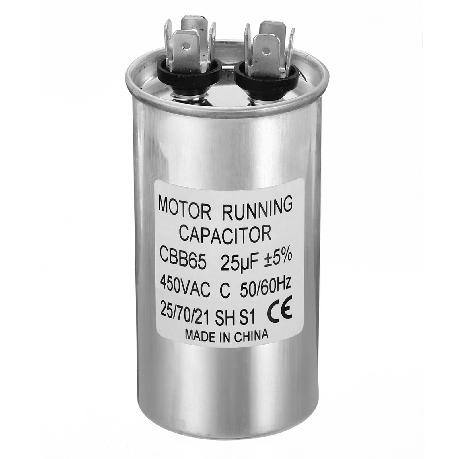 CBB65 25uf Run Capacitor, 25mfd AC 450V Aluminum Case with 2 Terminal for Air Conditioner ...