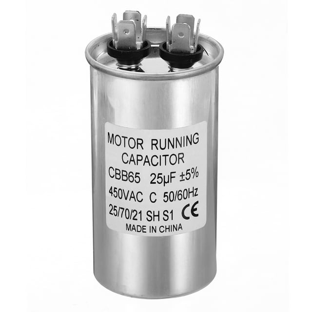 CBB65 25uf Run Capacitor, 25mfd AC 450V Aluminum Case with 2 Terminal ...