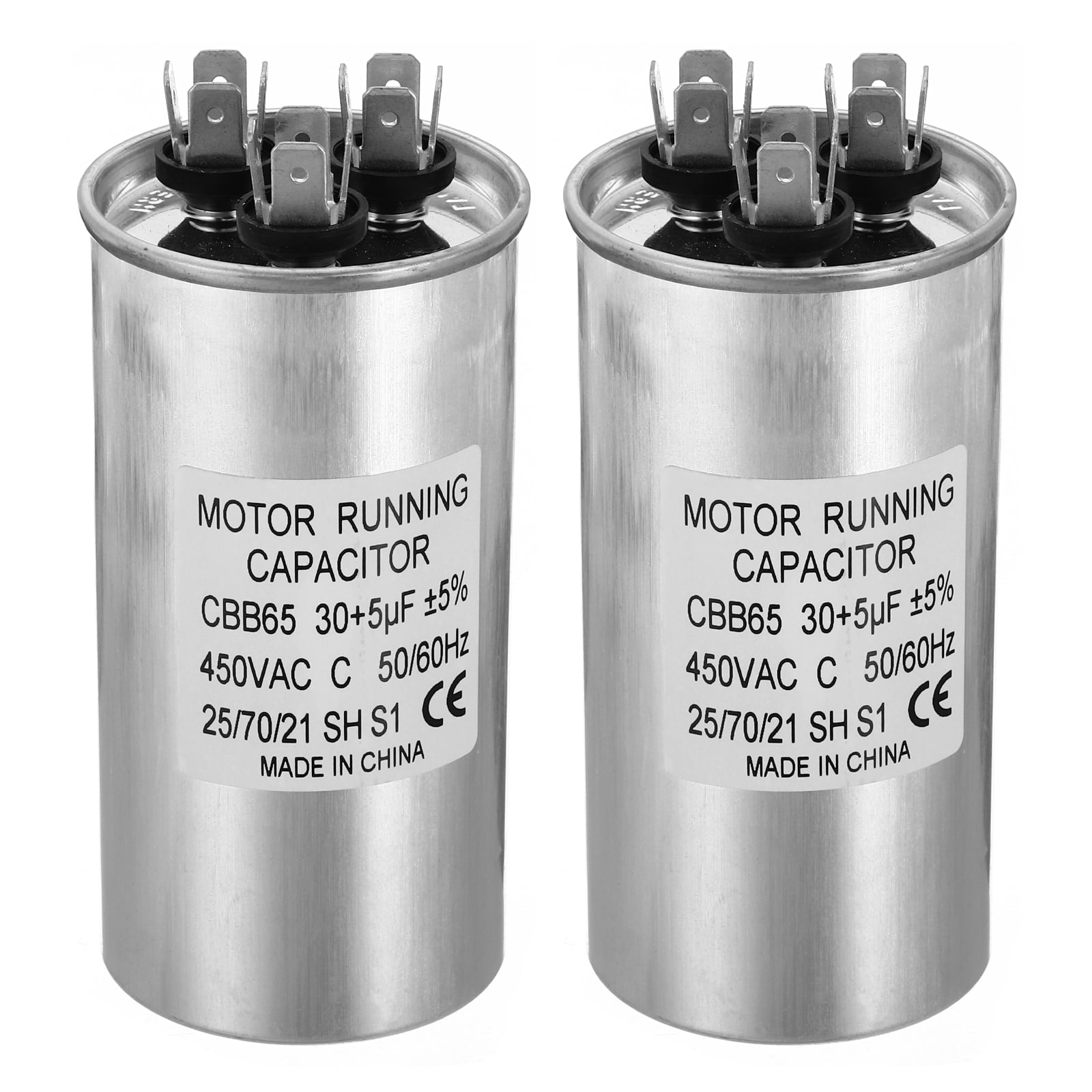 CBB65 30+5uf Run Capacitor, 30+5mfd 2Pcs 450V Aluminum Case with 3 Terminal for Air Conditioner ...
