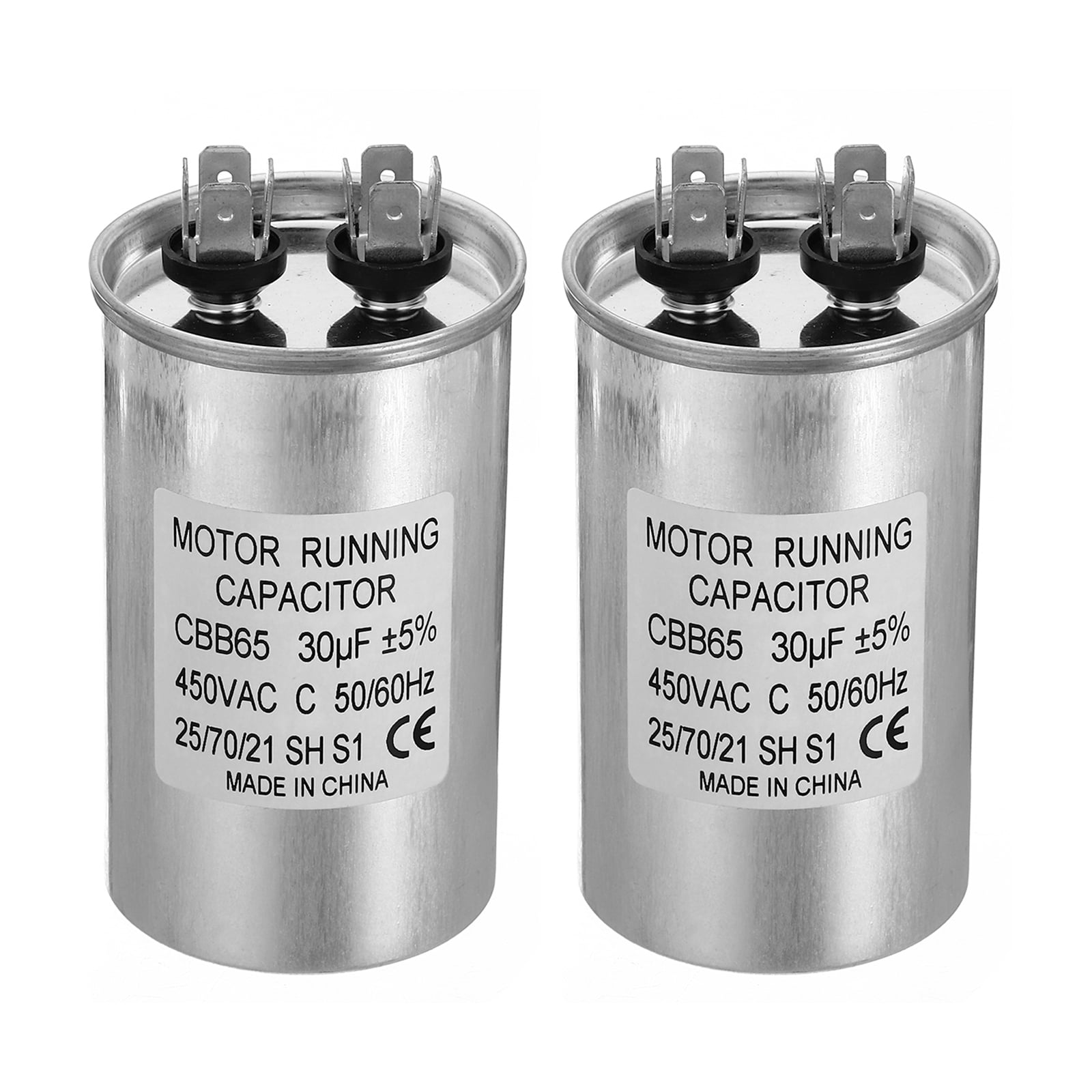CBB65 30uf Run Capacitor, 30mfd 2Pcs AC 450V Aluminum Case with 2 Terminal for Air Conditioner ...