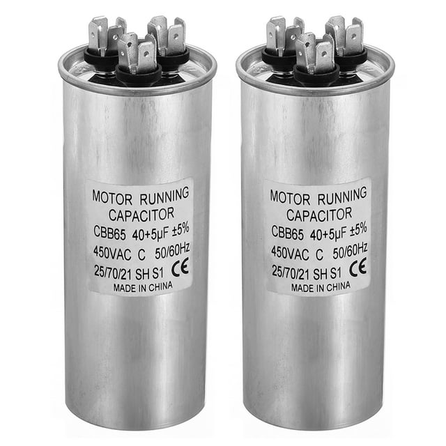 Uxcell CBB65 40+5uf Run Capacitor, 40+5mfd 2Pcs 450V Aluminum Case with 3 Terminal for Air ...