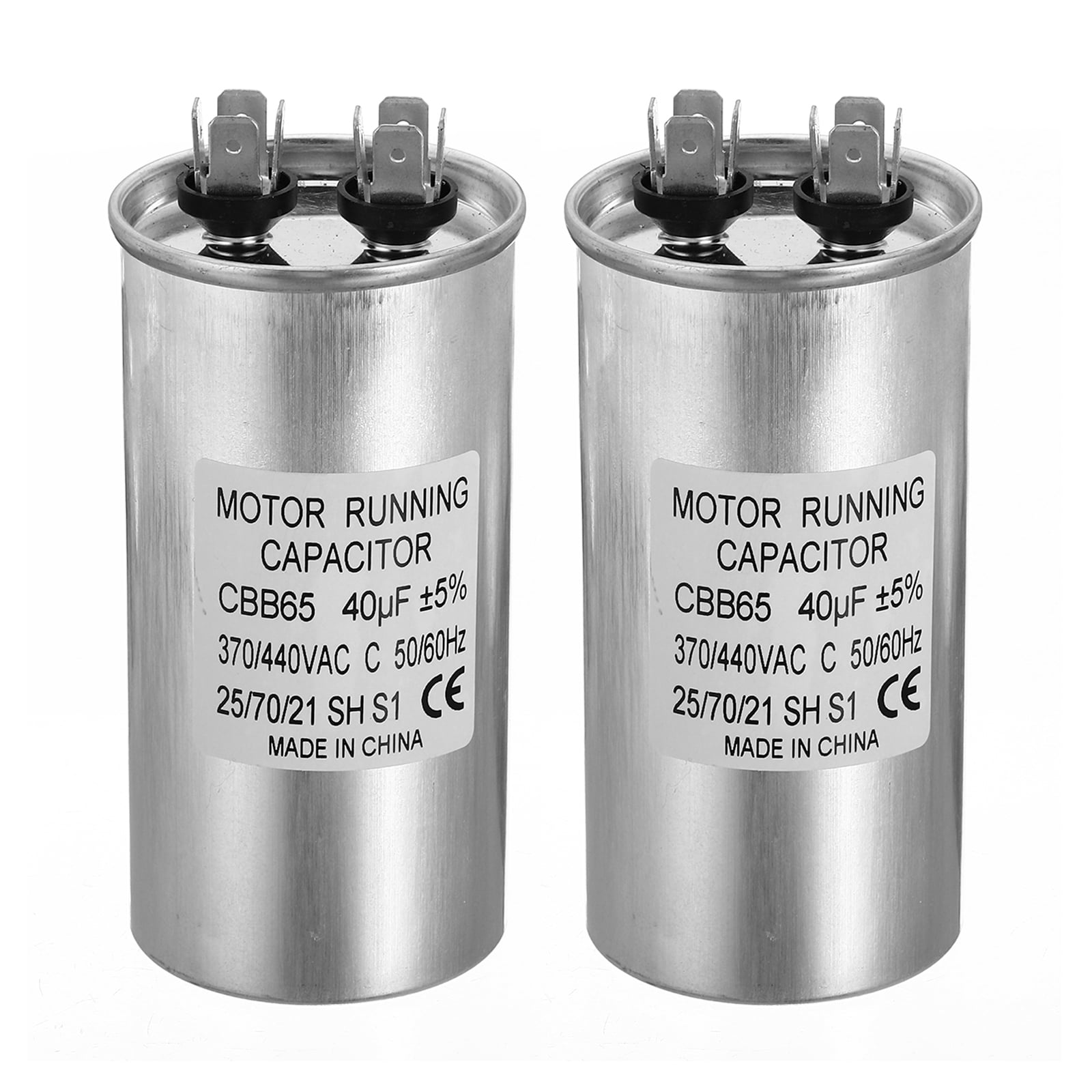 CBB65 40uf Run Capacitor, 40mfd 2Pcs AC 370/440V Aluminum Case with 2 Terminal for Air ...