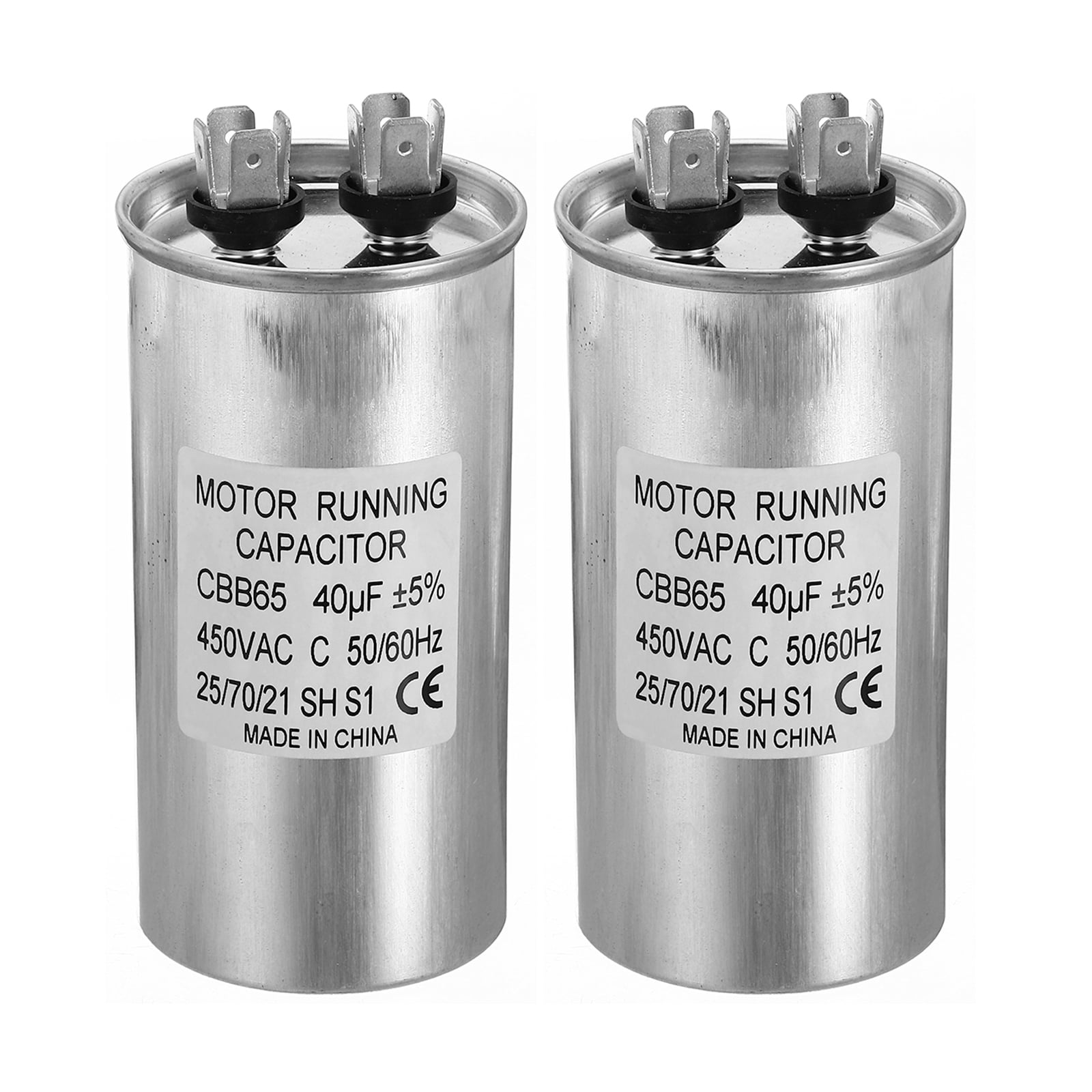 CBB65 40uf Run Capacitor, 40mfd 2Pcs AC 450V Aluminum Case with 2 Terminal for Air Conditioner ...