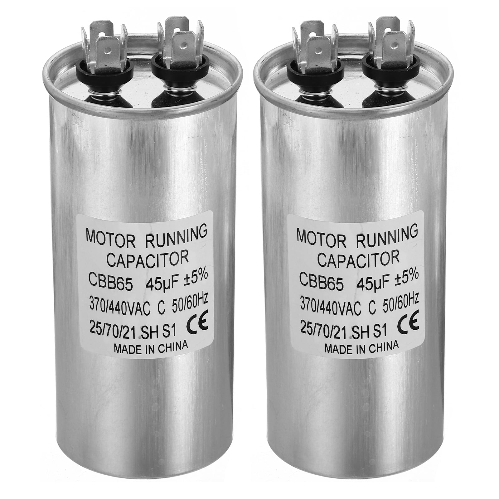 CBB65 45uf Run Capacitor, 45mfd 2Pcs AC 370/440V Aluminum Case with 2 ...