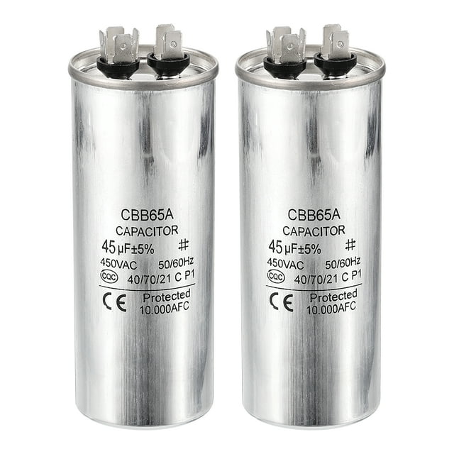 CBB65 45uf Run Capacitor, 45mfd 2pack AC 450V Aluminum Case Motor Start Capacitor - Walmart.com
