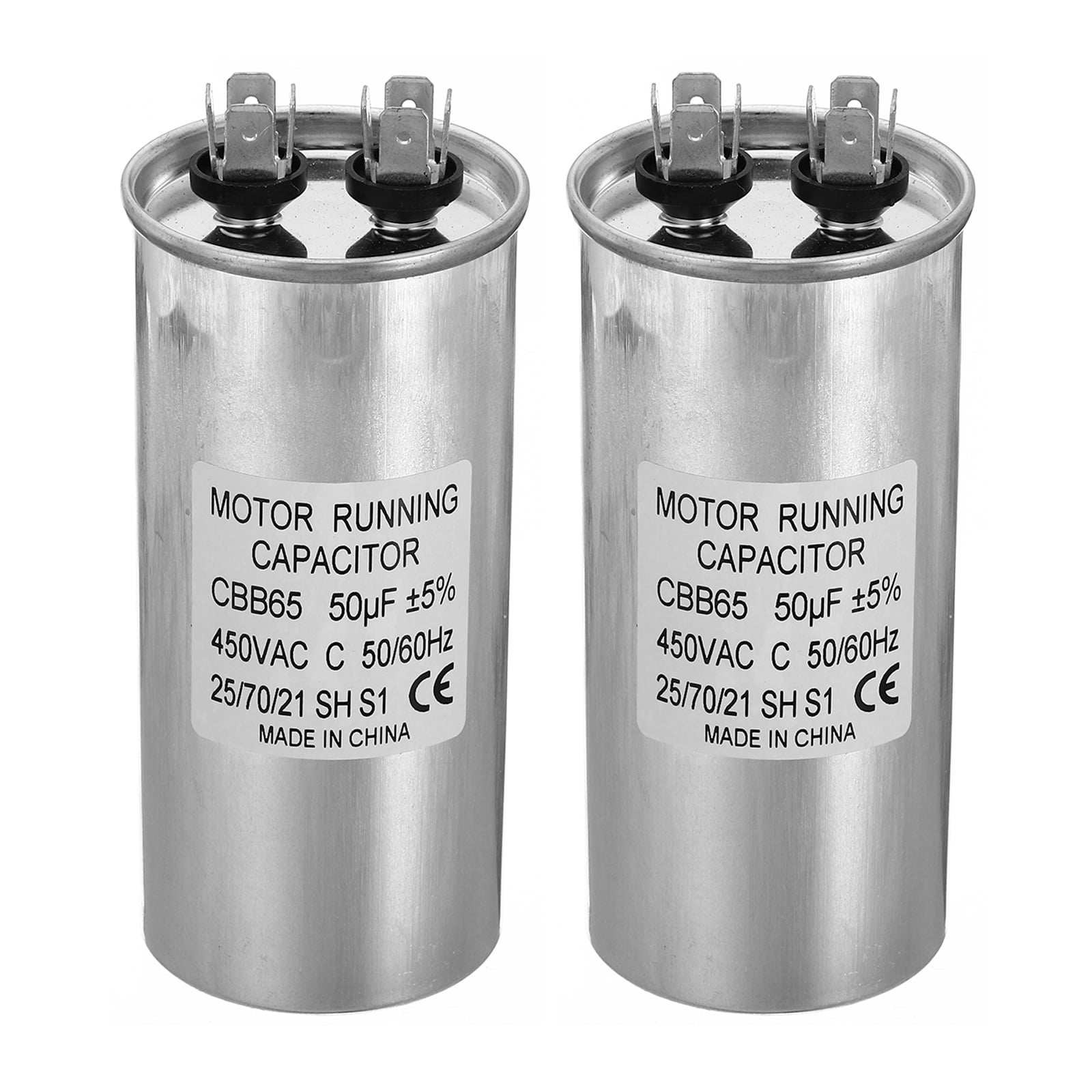 CBB65 50uf Run Capacitor, 50mfd 2Pcs AC 450V Aluminum Case with 2 ...