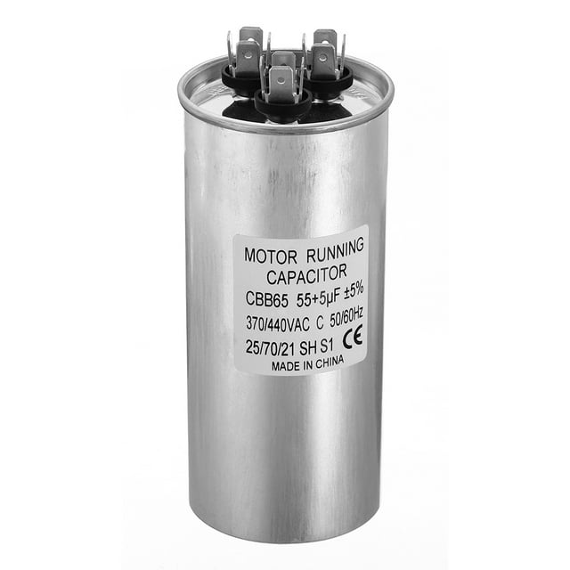 CBB65 55+5uf Run Capacitor, 55+5mfd AC 370/440V Aluminum Case with 3 Terminal for Air ...