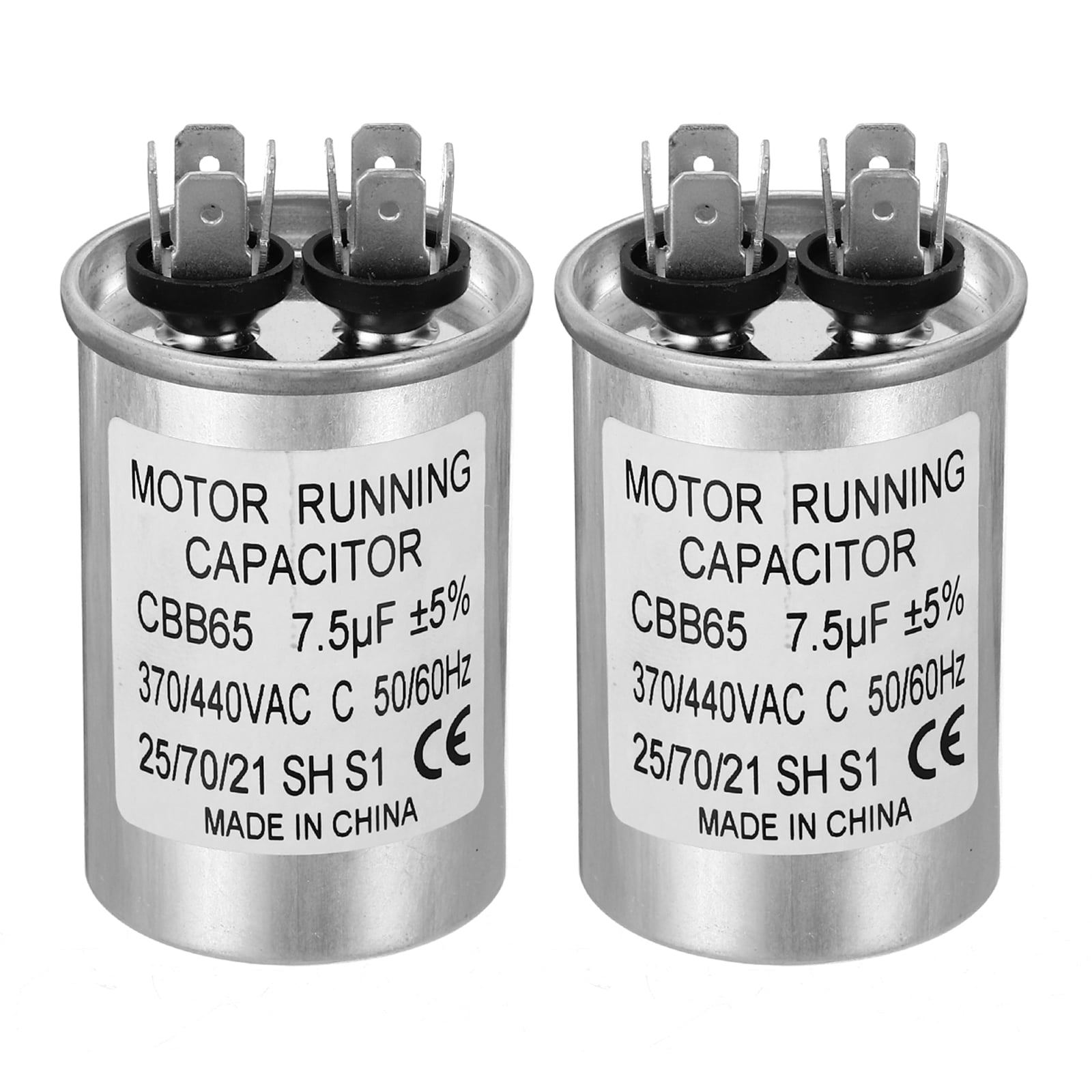CBB65 7.5uf Run Capacitor, 7.5mfd 2Pcs 370/440V Aluminum Case with 2 Terminal for Air ...