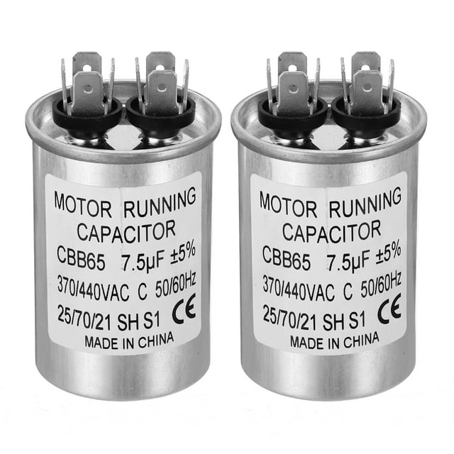 CBB65 7.5uf Run Capacitor, 7.5mfd 2Pcs 370/440V Aluminum Case with 2 Terminal for Air ...
