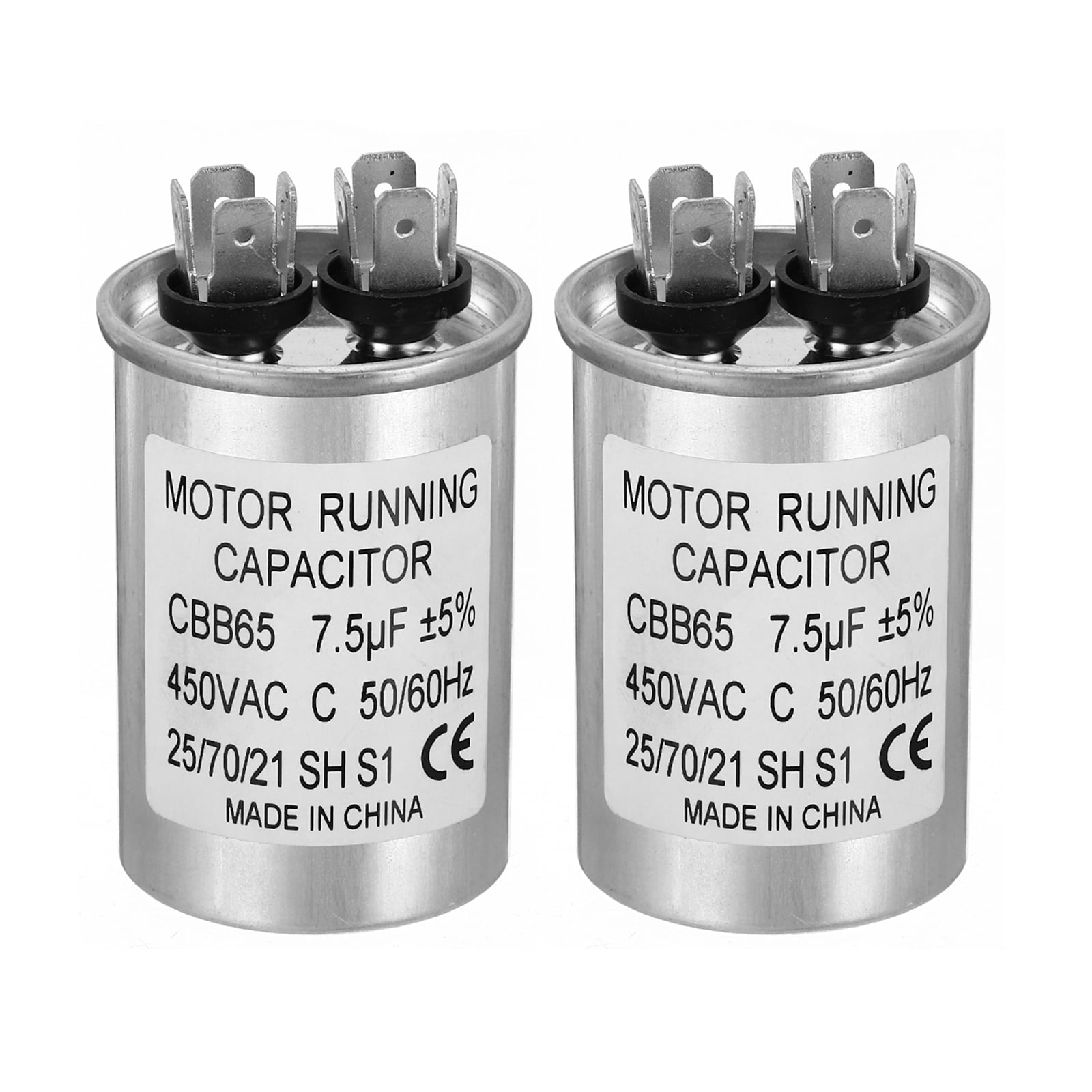 CBB65 7.5uf Run Capacitor, 7.5mfd 2Pcs 450V Aluminum Case with 2 ...