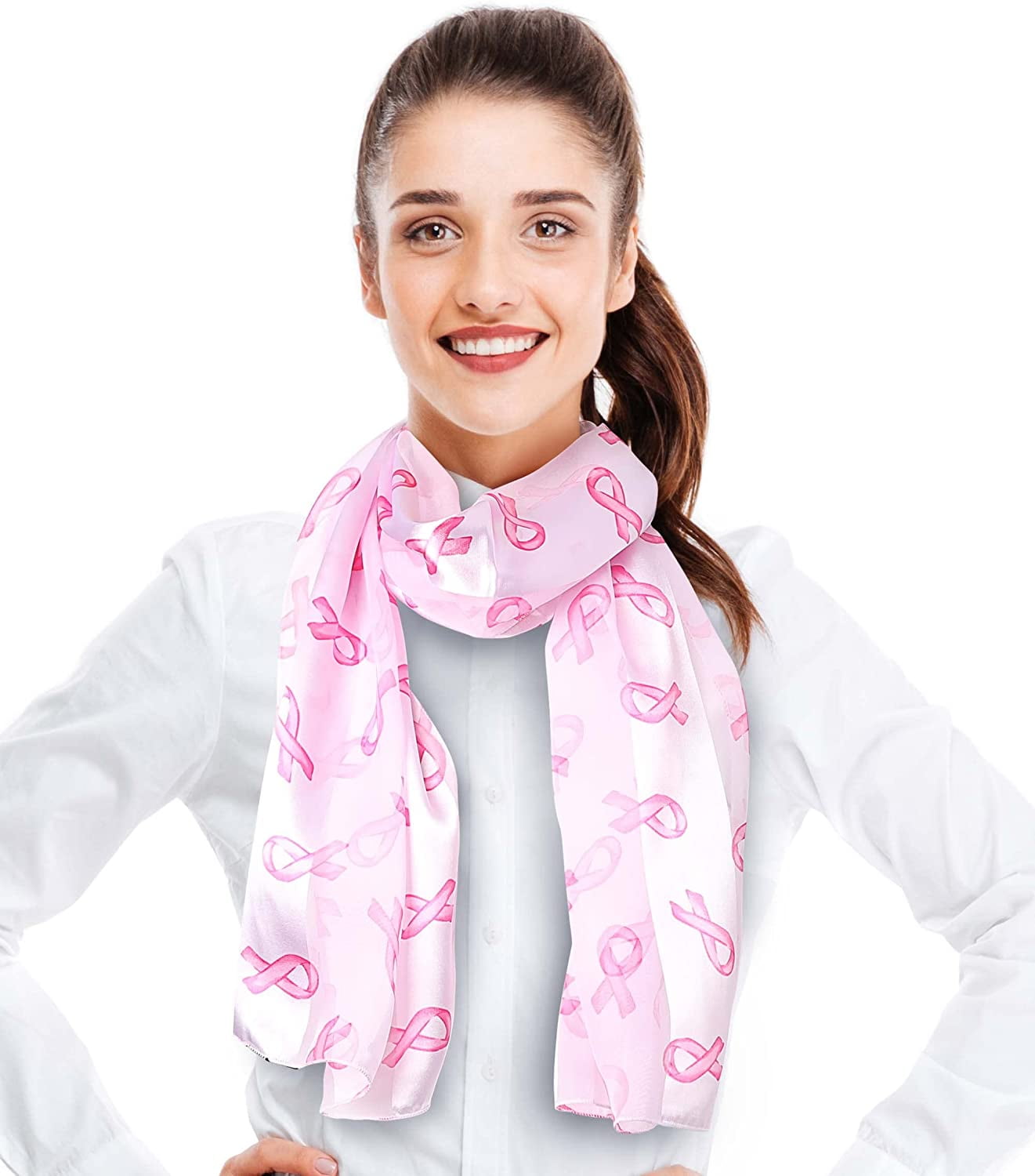 CBC Crown Breast Cancer Awareness Pink Ribbon 13" x 60" Silk Feeling ...