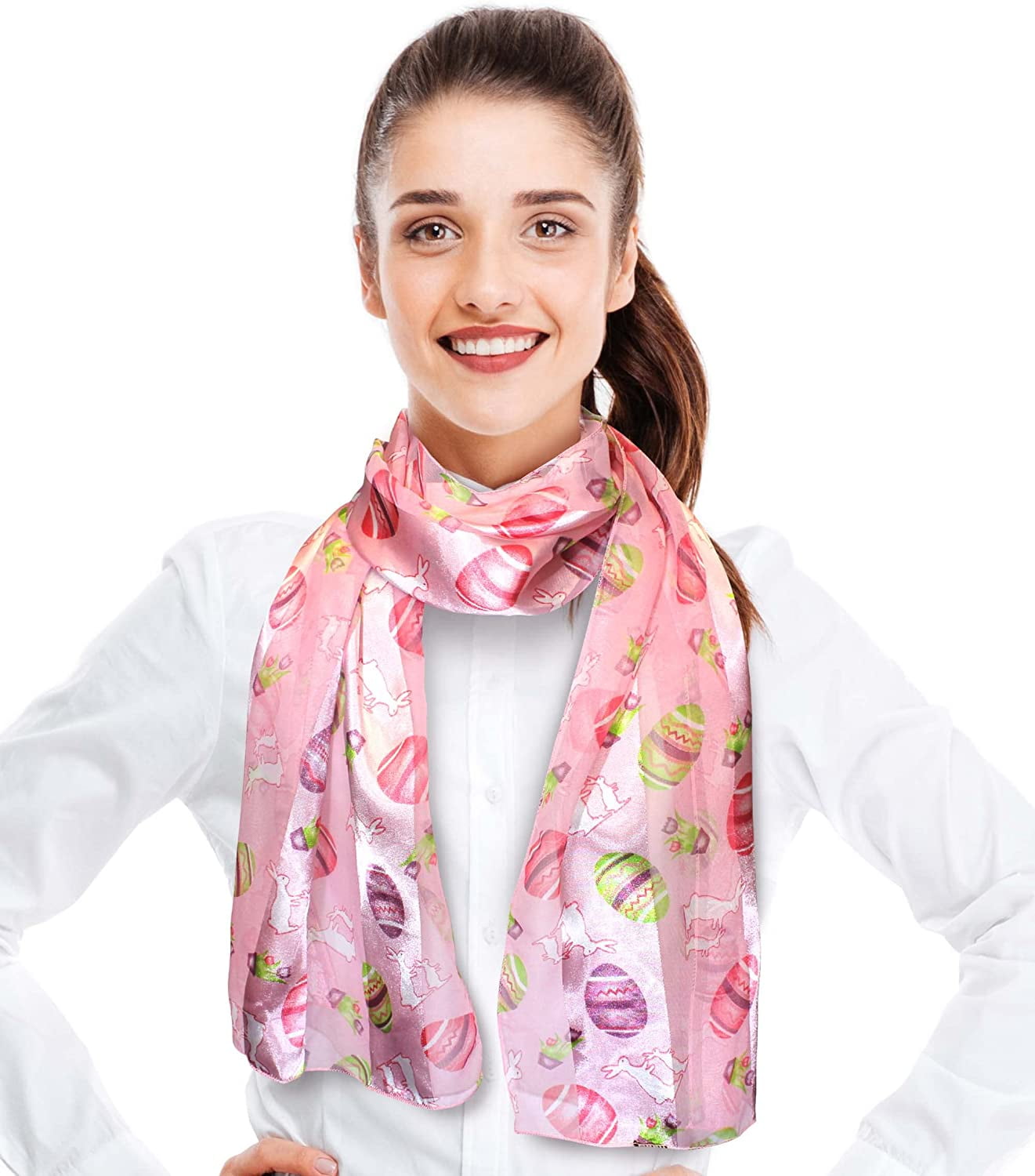 CBC Crown Easter Theme Fashion Scarf 13" x 60" Silk Feeling Scarf ...