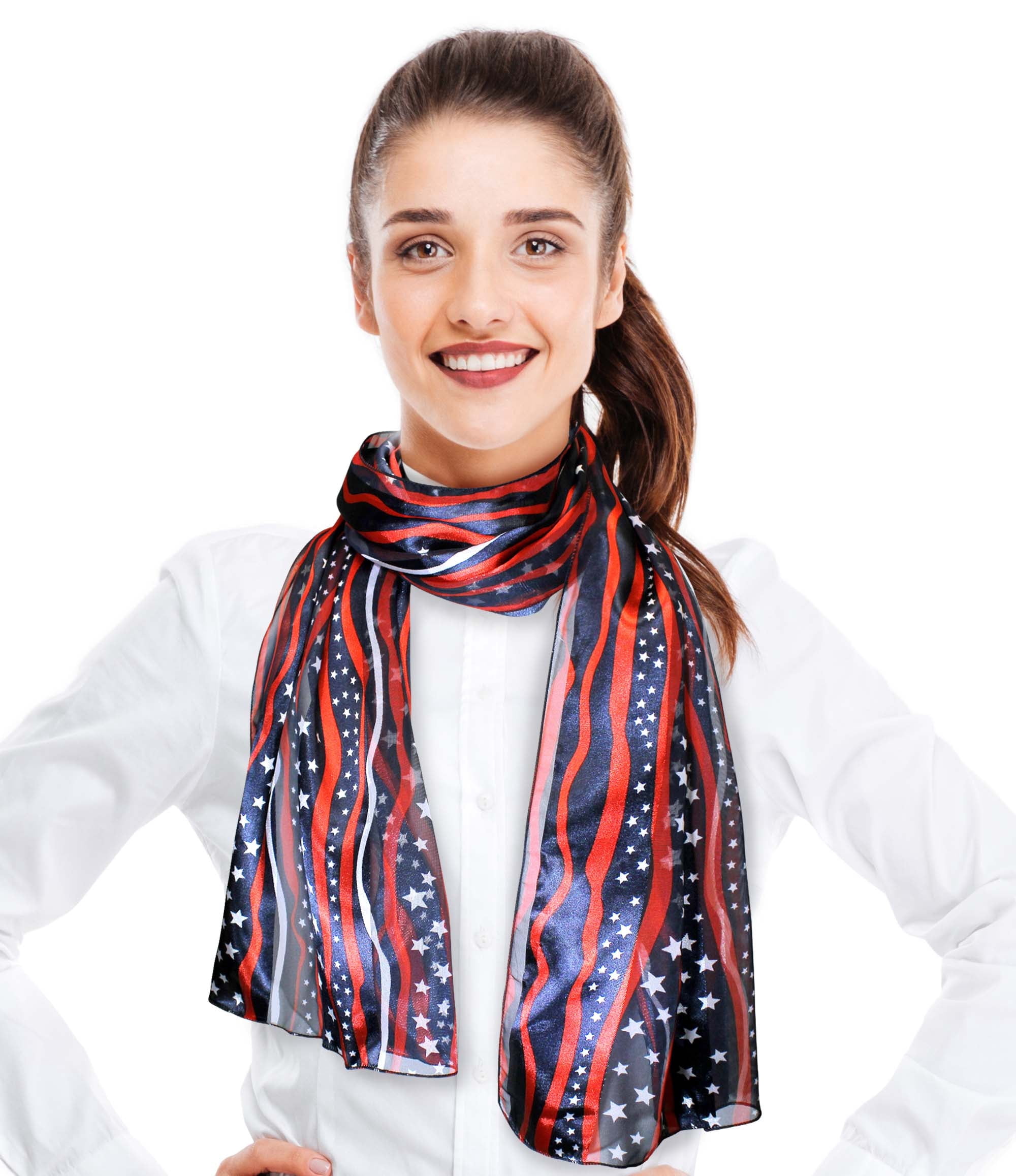 CBC Crown Patriotic Flag Scarf, Silk Feeling, 13" x 60" - Walmart.com