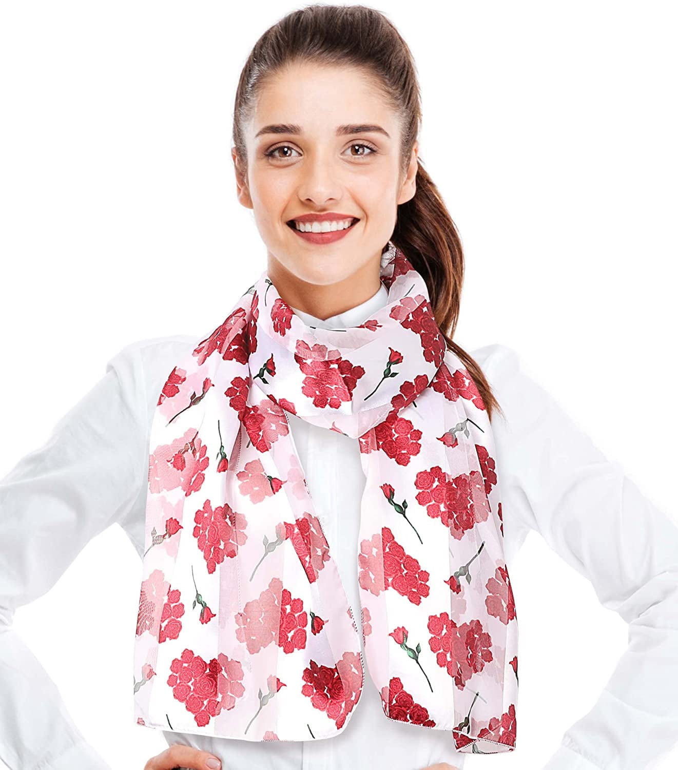 CBC Crown Rose Valentines Day Theme 13" x 60" Silk Feeling Scarf ...