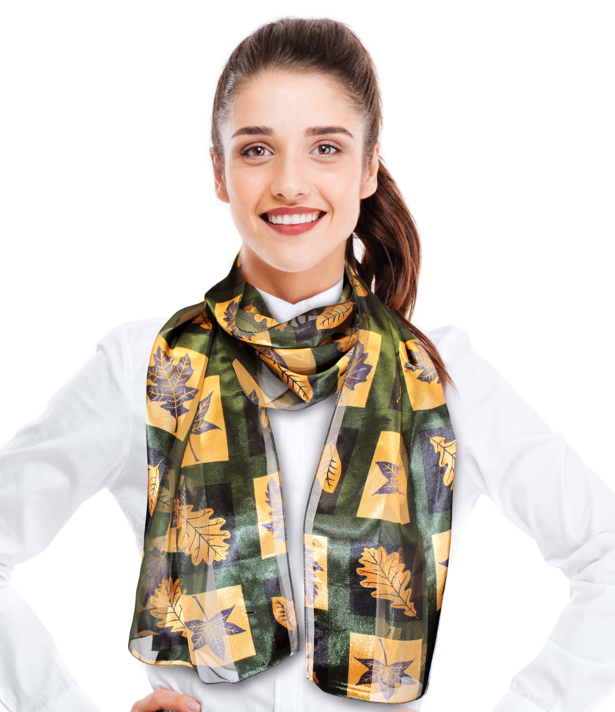 CBC Crown Women's Autumn Boxed Fall Leaves Leaf Pattern 13" x 60" Silk ...