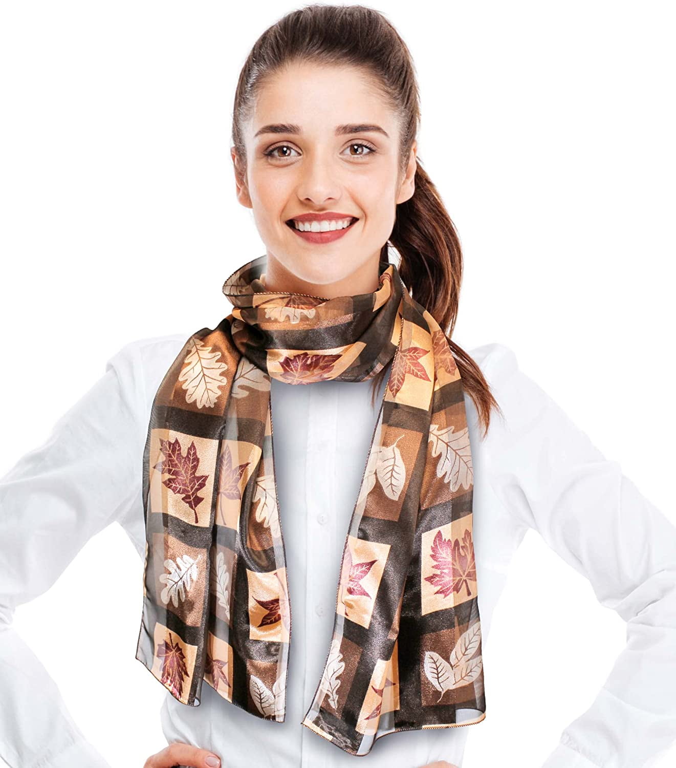 CBC Crown Women's Autumn Boxed Fall Leaves Leaf Pattern 13" x 60" Silk ...