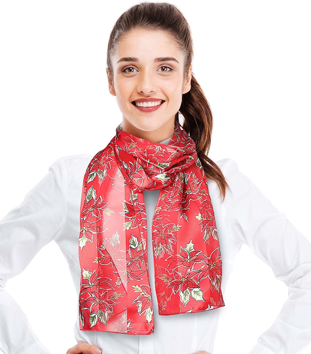 CBC Crown Women's Lightweight Poinsettia Leaves Printed Christmas ...
