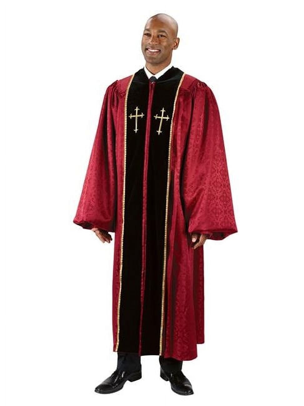 Burgundy Jacquard Pulpit Robe with Embroidered Gold Crosses - Small ...
