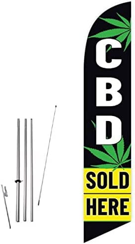 CBD Sold Here - with leaves (Black/Yellow) Feather Flag with Complete ...