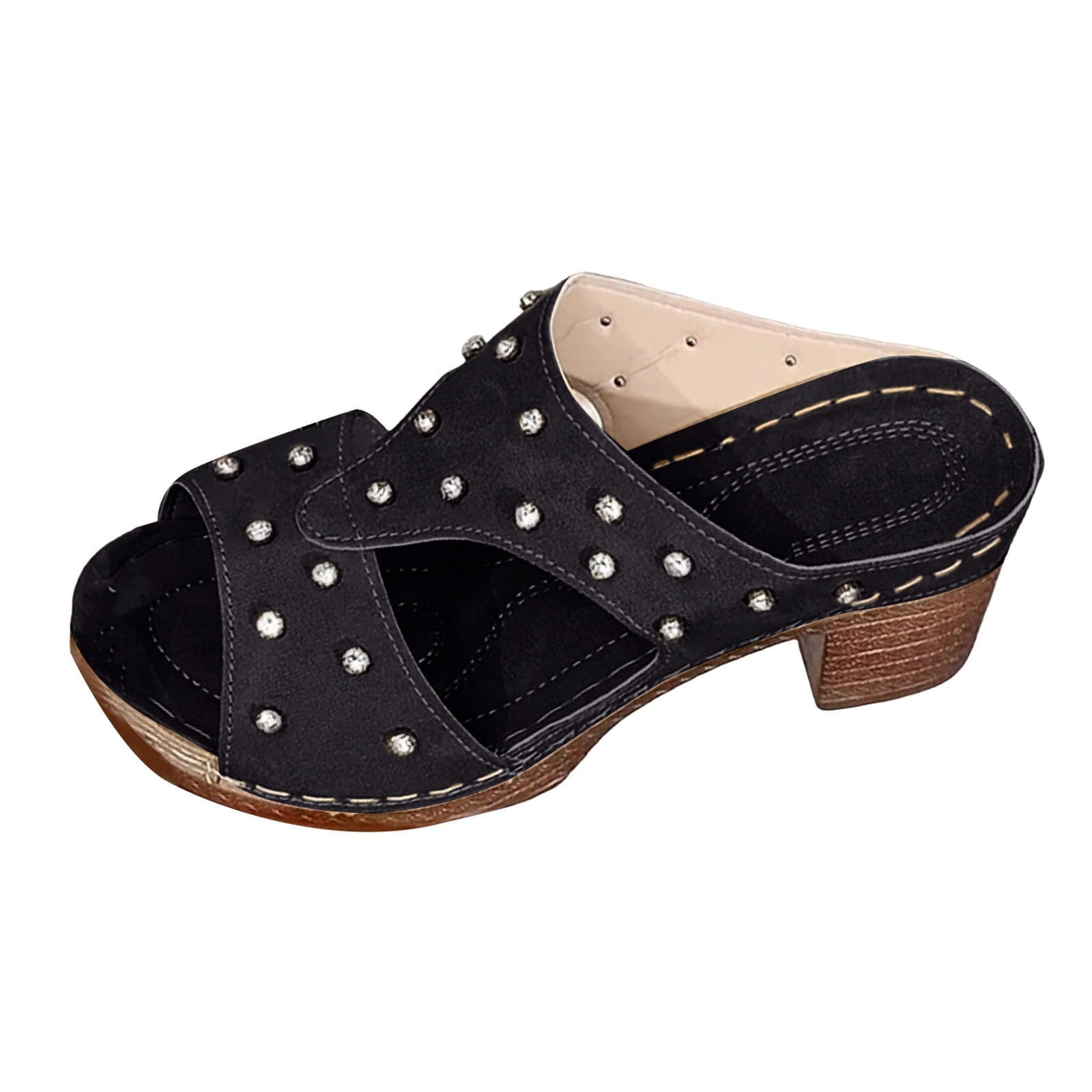 CBDElite Chunky Heel Slides Sandals for Women Open Toe Block Heel ...