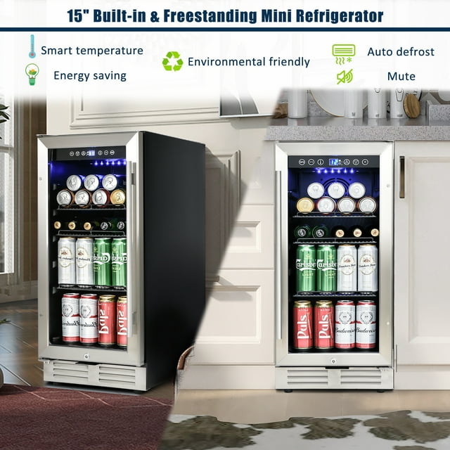 CBEHTWI Built-in and Freestanding 15" Mini Beverage Refrigerator/Wine ...