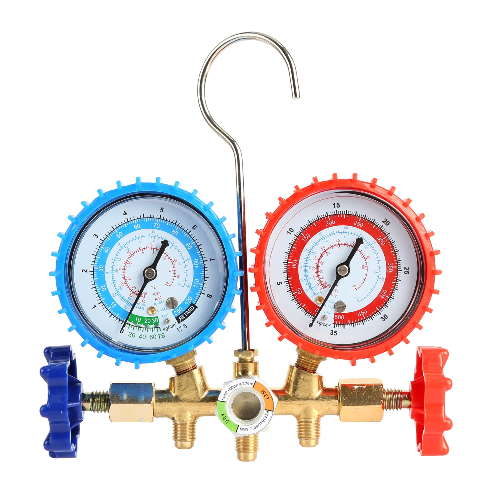 CBEHTWI Manifold Gauge 3-way High Accuracy Fahrenheit Unit 3 Hose Brass ...
