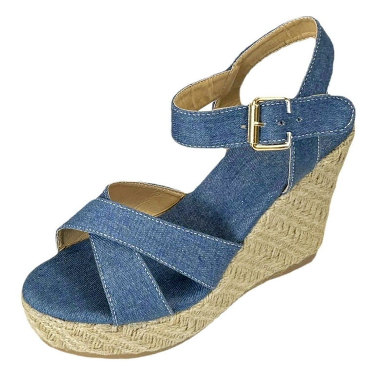 Denim wedge sandals store