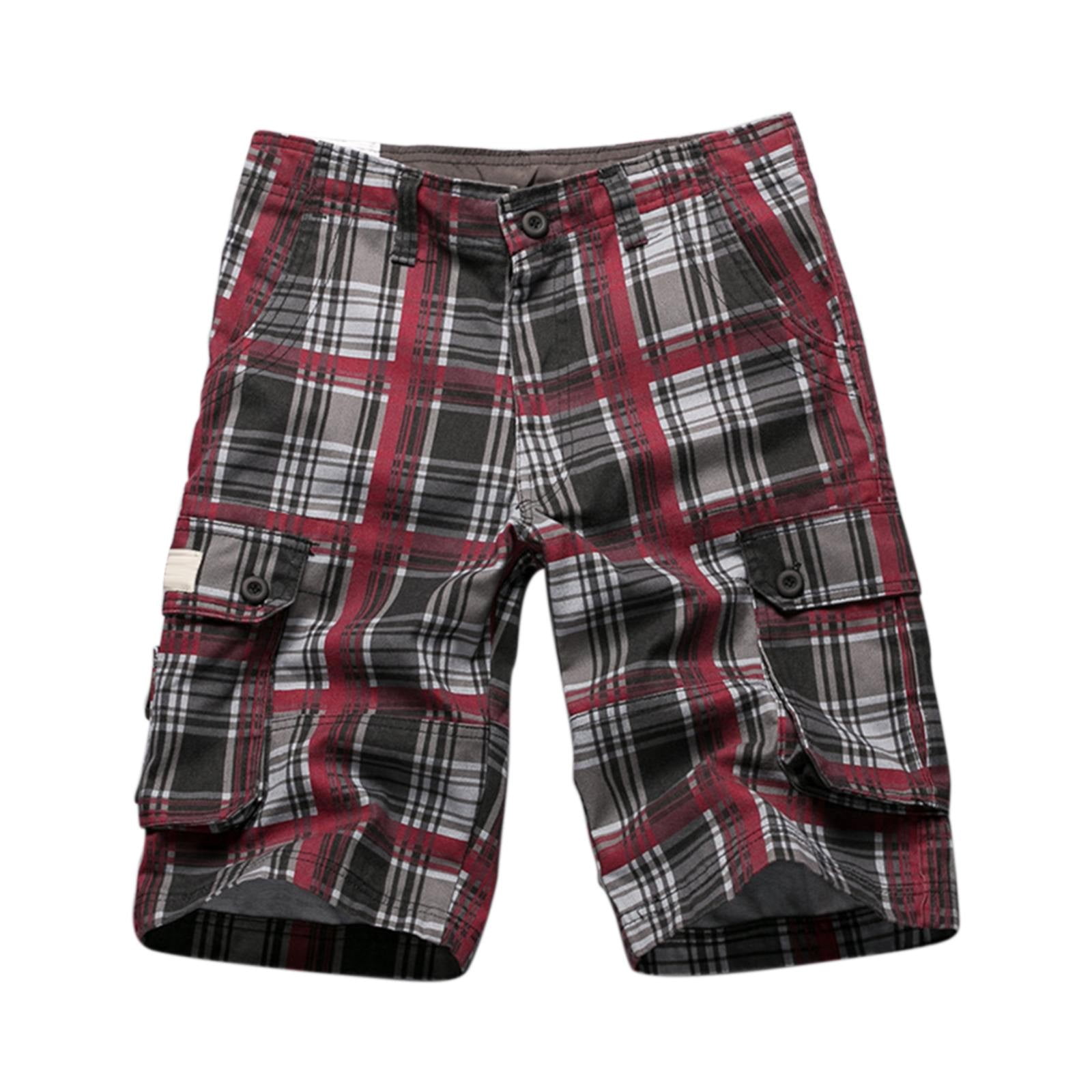 CBGELRT Plaid Cargo Shorts for Men Checkered Five Point Pants Relaxed ...