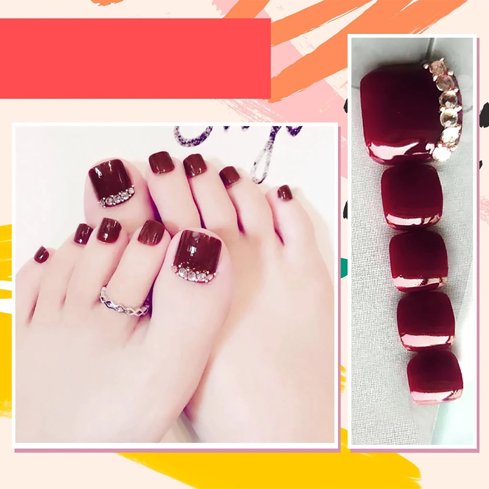 CBGELRT Press on Nails Jelly Cat Eye Red Toenails Stickers with Bling ...