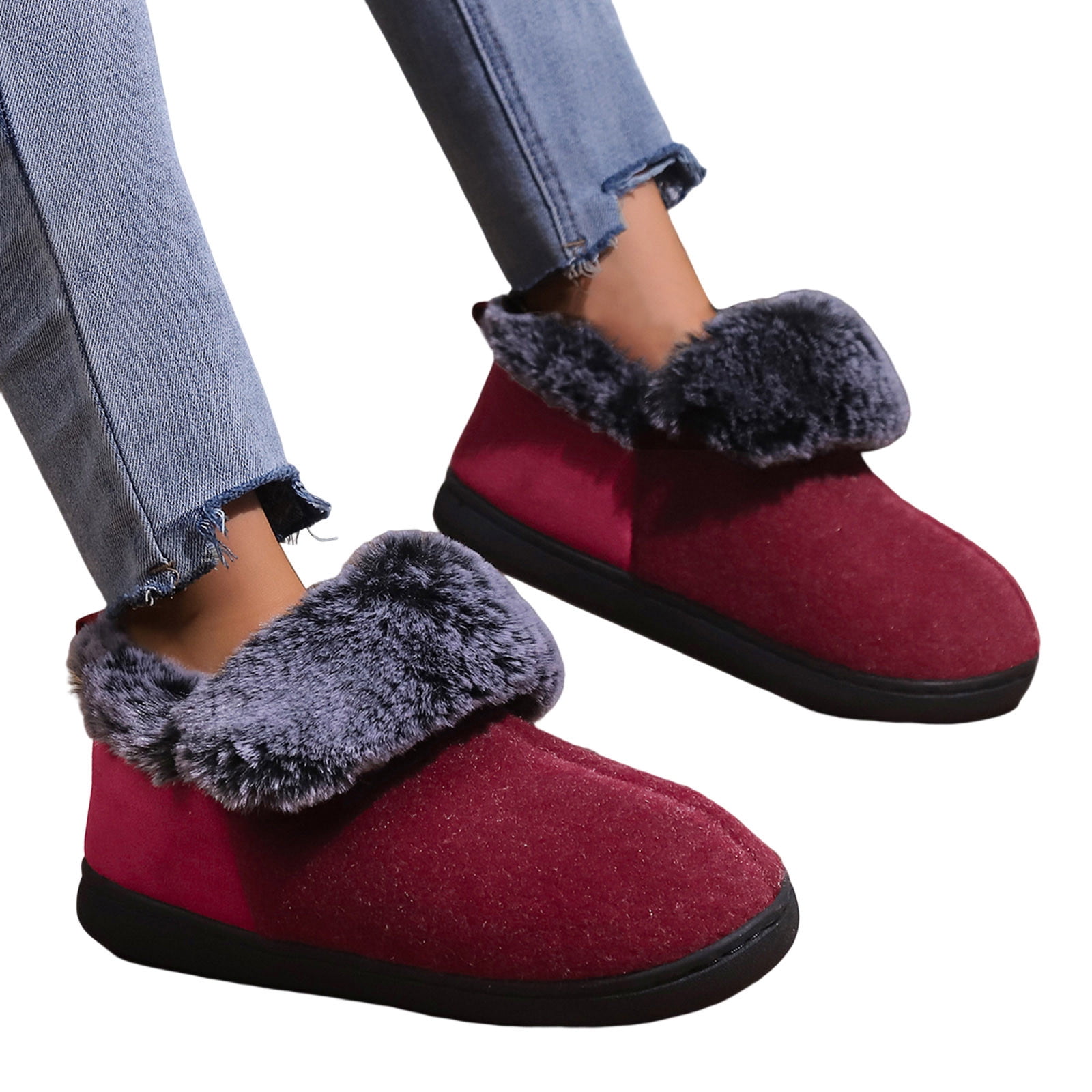CBGELRT Slippers for Women Winter Plush Insulation Flat Bootie Slipper ...