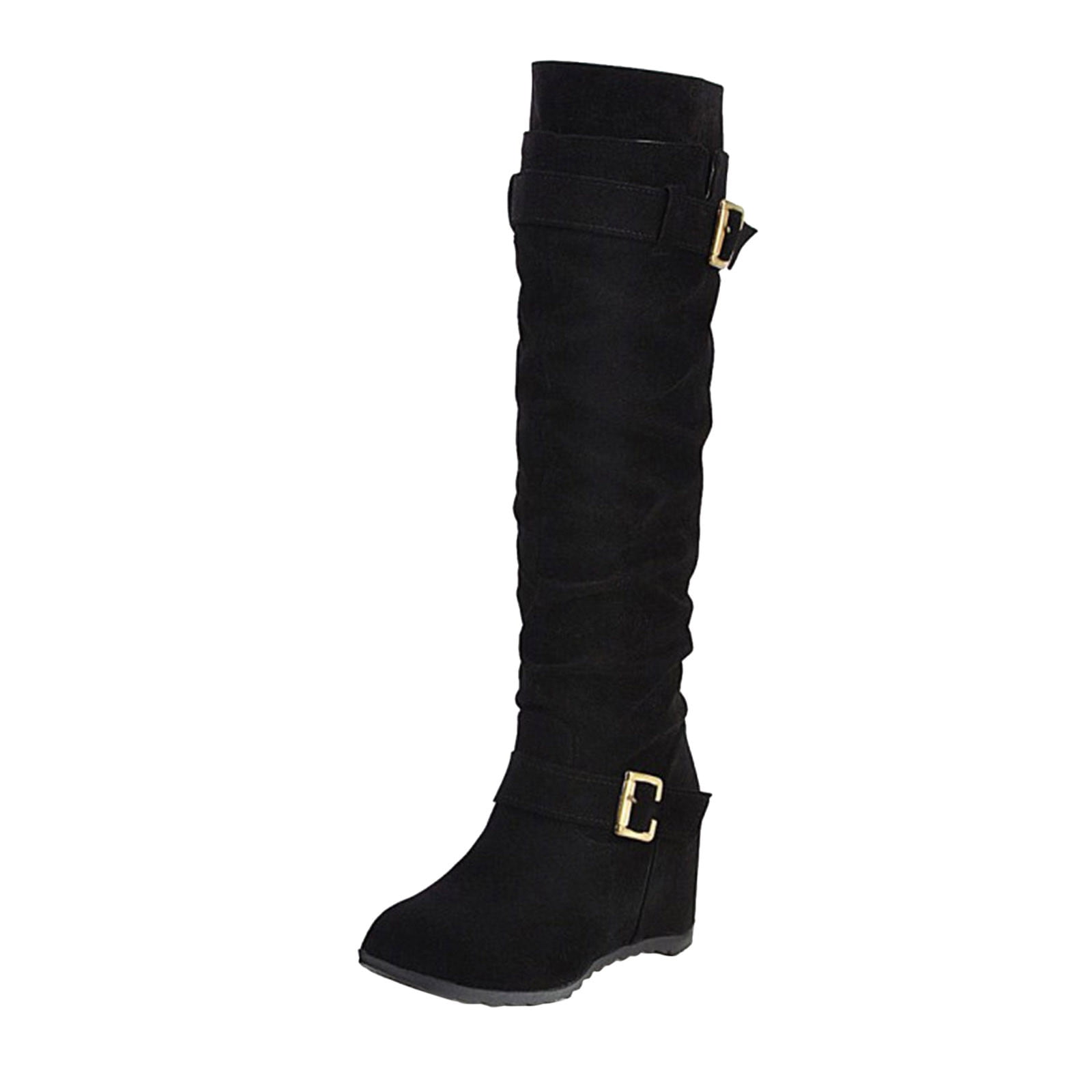 CBGELRT Womens Over the Knee Boots Fashion Solid Suede Belt Buckle ...