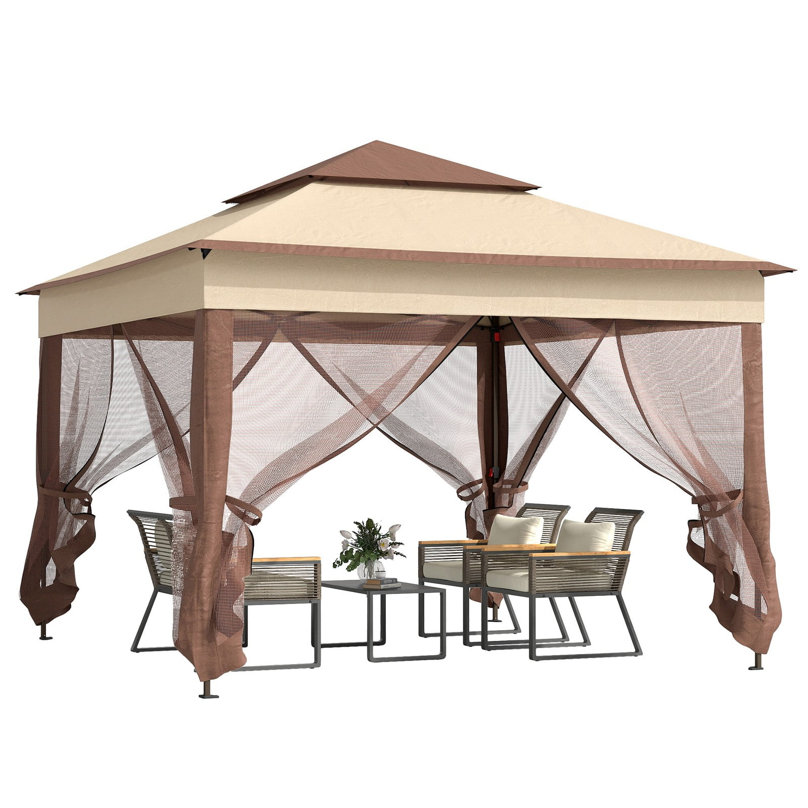 CBINGB 11'x11' Outdoor 2-Tier Pop Up Gazebo Portable Party Tent with ...