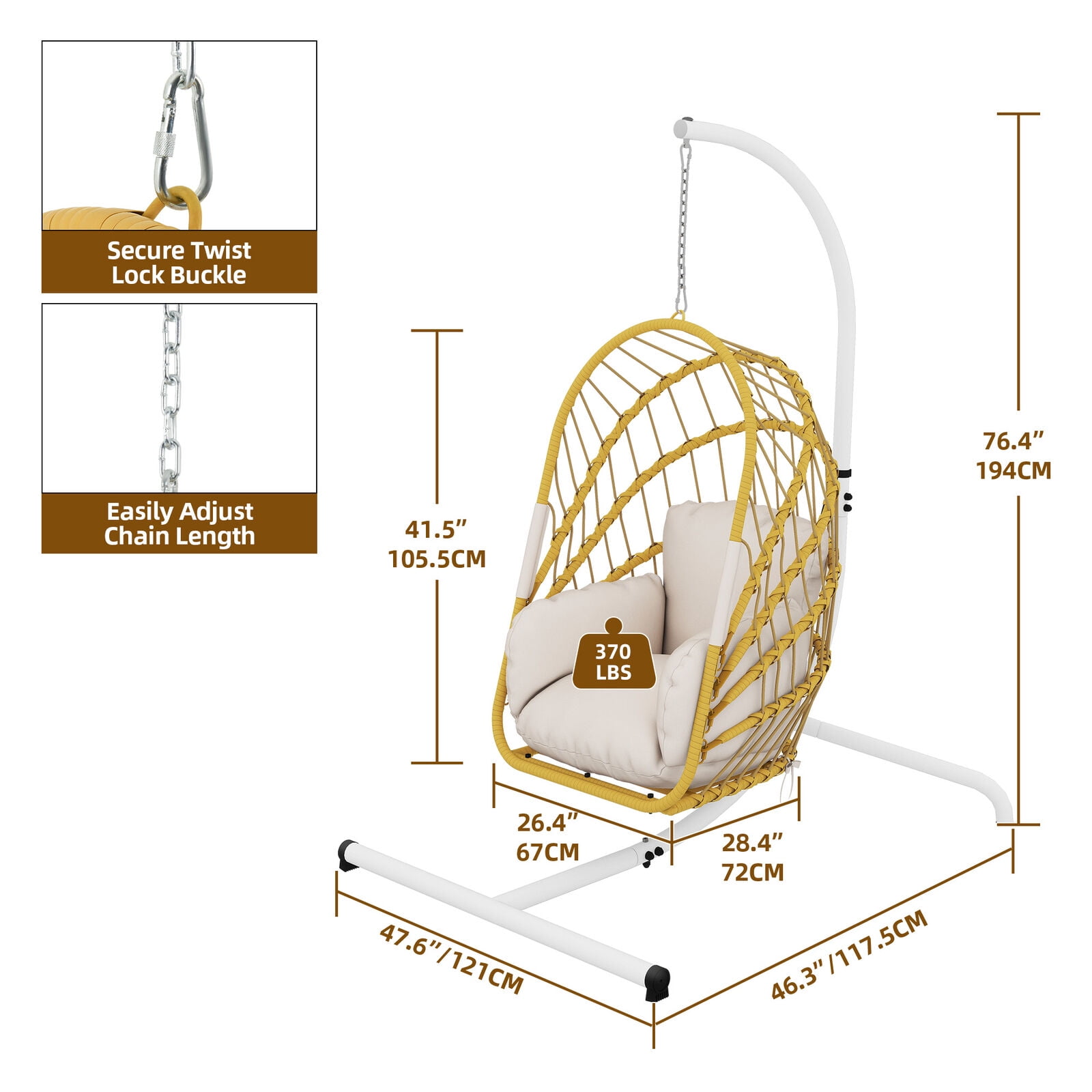 CBINGB Hanging Egg Chair a Stylish Patio Wicker Rattan Swing Chair with ...