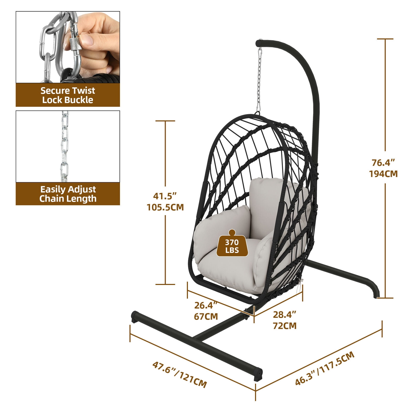 CBINGB Hanging Egg Chair a Stylish Patio Wicker Rattan Swing Chair with ...
