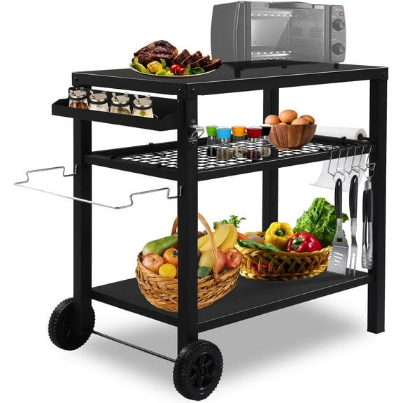 Dextrus 31.4" Outdoor Grill Cart with Stainless Steel Tabletop, 3 Tier ...
