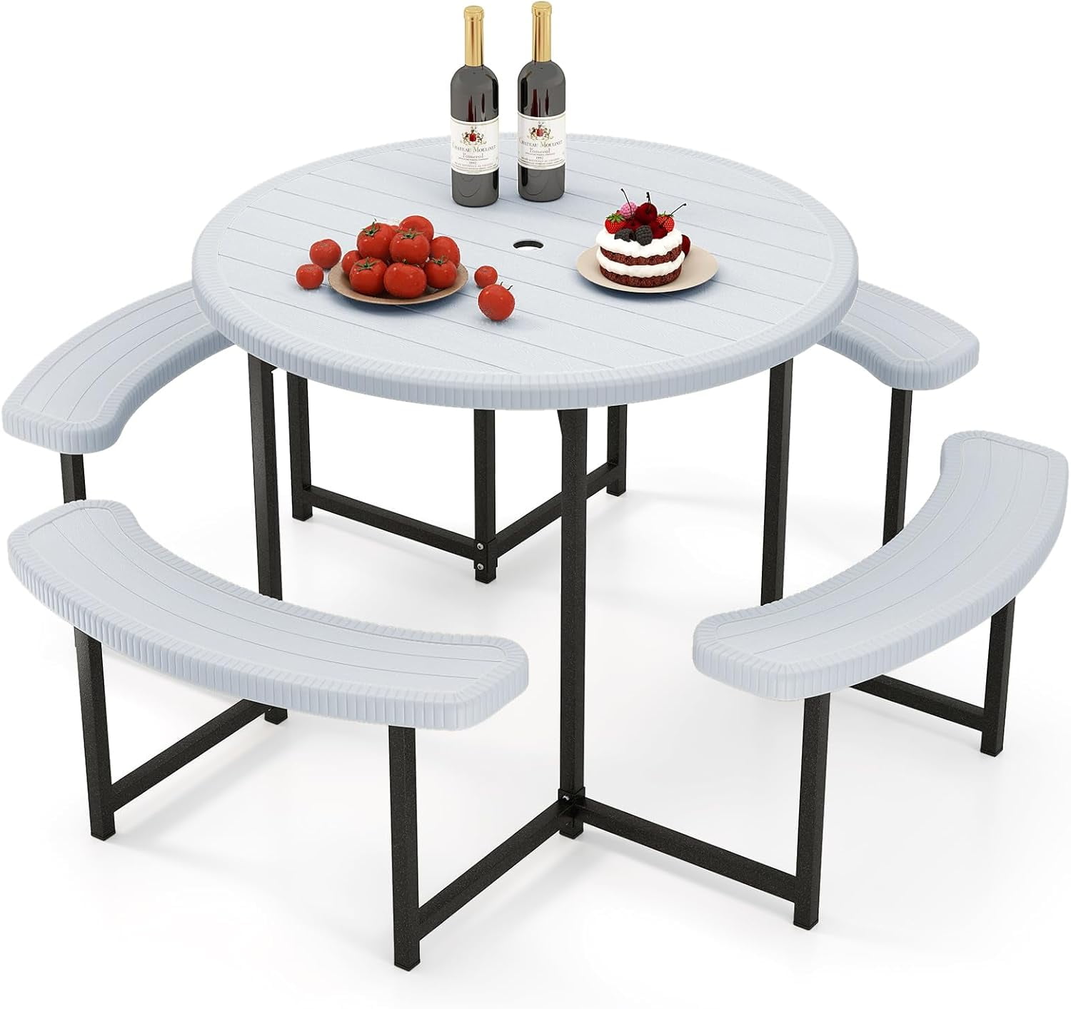 CBINGB Picnic Table Bench Set for 4-8 Person, Round 37” Outdoor Dining ...