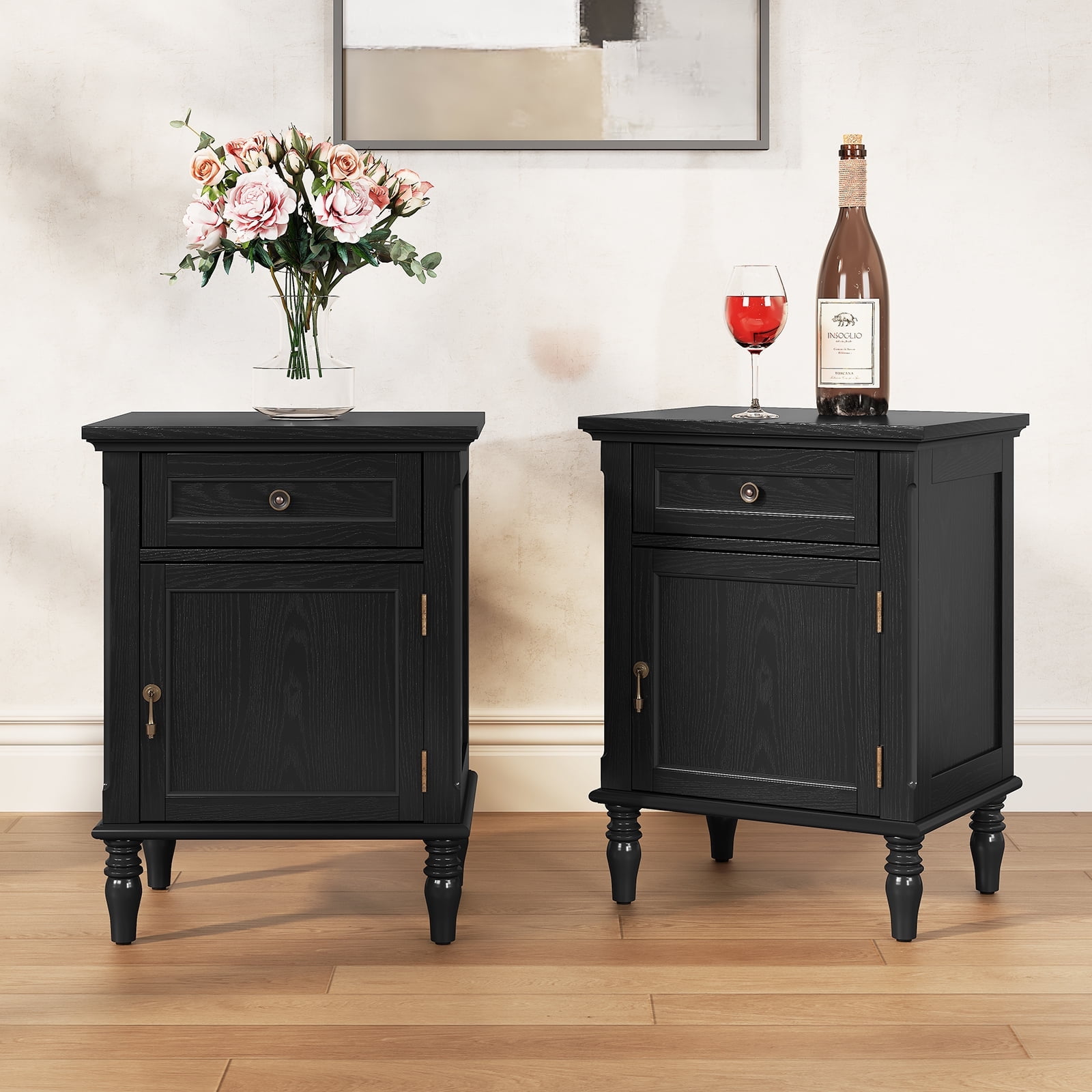 CBJCBJ 19" Retro Nightstands Set of 2, Bedside Table with Storage ...