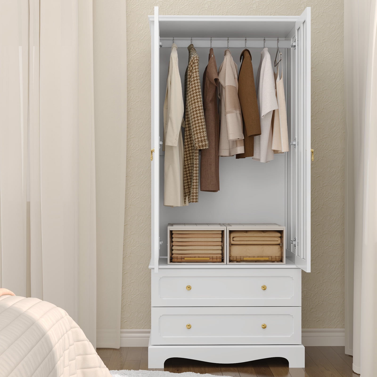 CBJCBJ 72" Wooden Armoire Wardrobe | Large Capacity Bedroom Clothing ...
