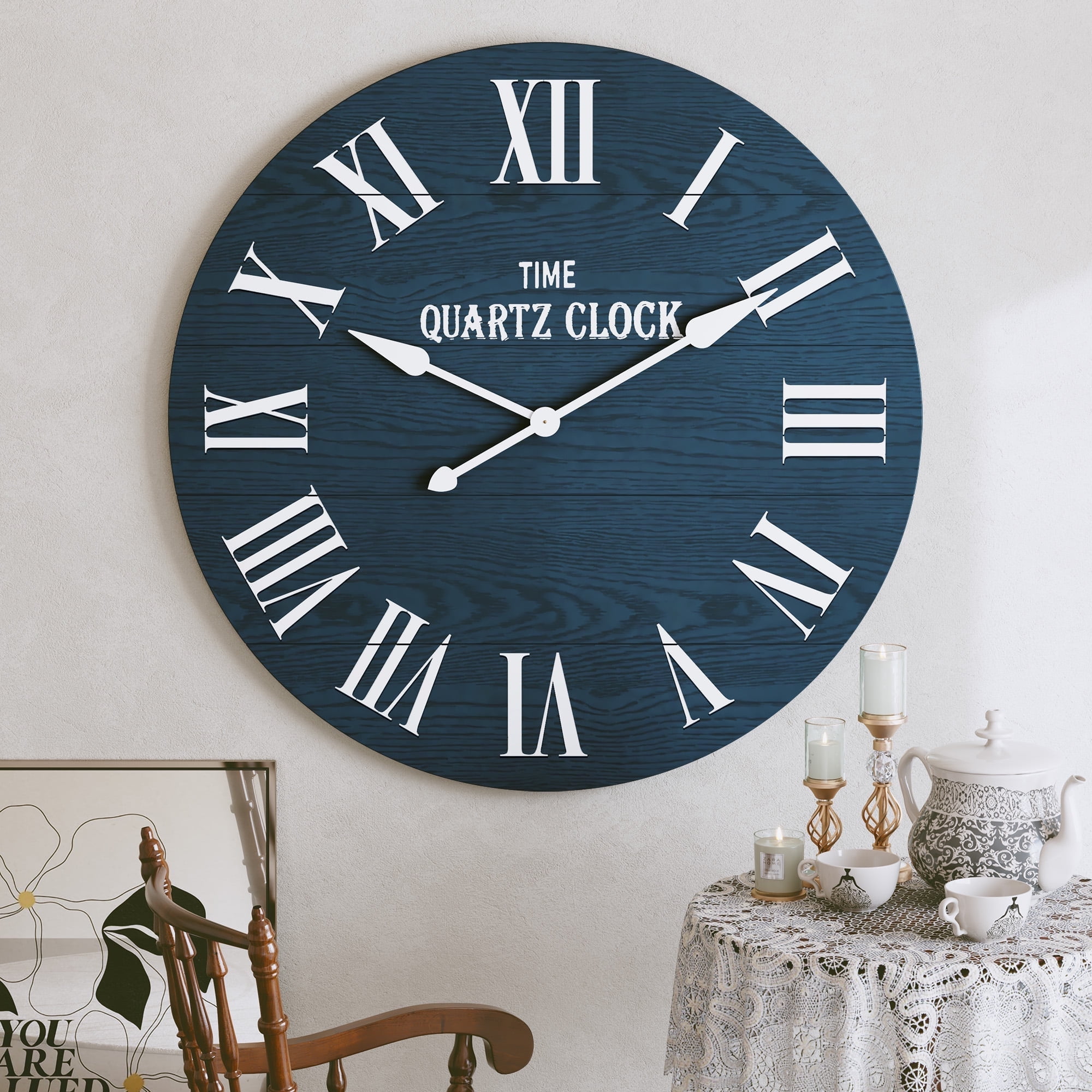 CBJCBJ 35.5” Farmhouse Large Shiplap Round Wall Clock with Roman ...